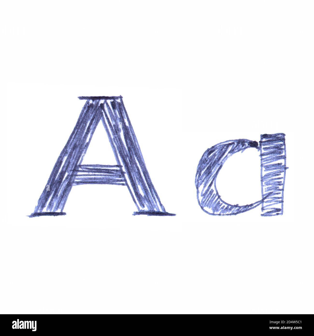 Aa - letter of the alphabet drawn by hand with a blue ballpoint pen. A ...
