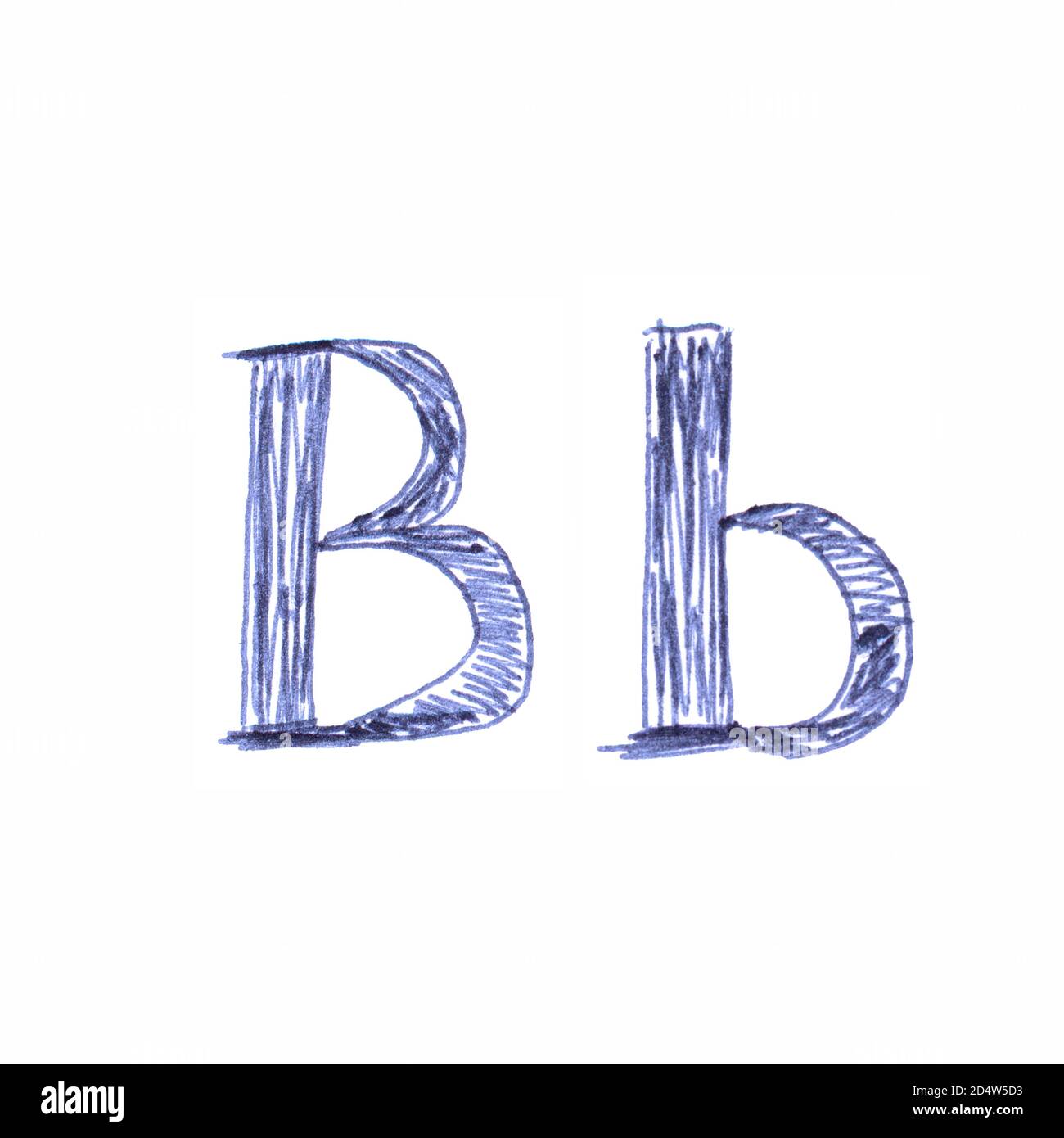Bb - letter of the alphabet drawn by hand with a blue ballpoint pen. A ...