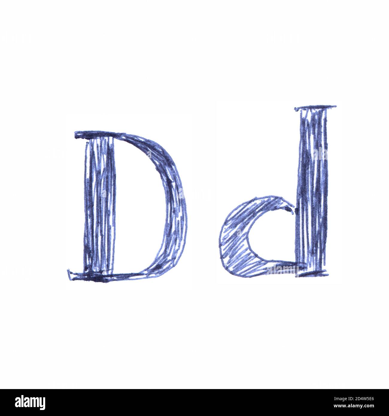 Dd - letter of the alphabet drawn by hand with a blue ballpoint pen. A ...