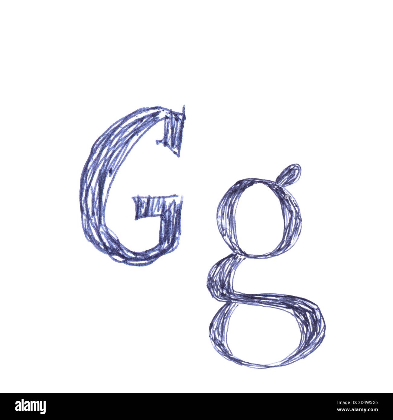 Gg - letter of the alphabet drawn by hand with a blue ballpoint pen. A ...