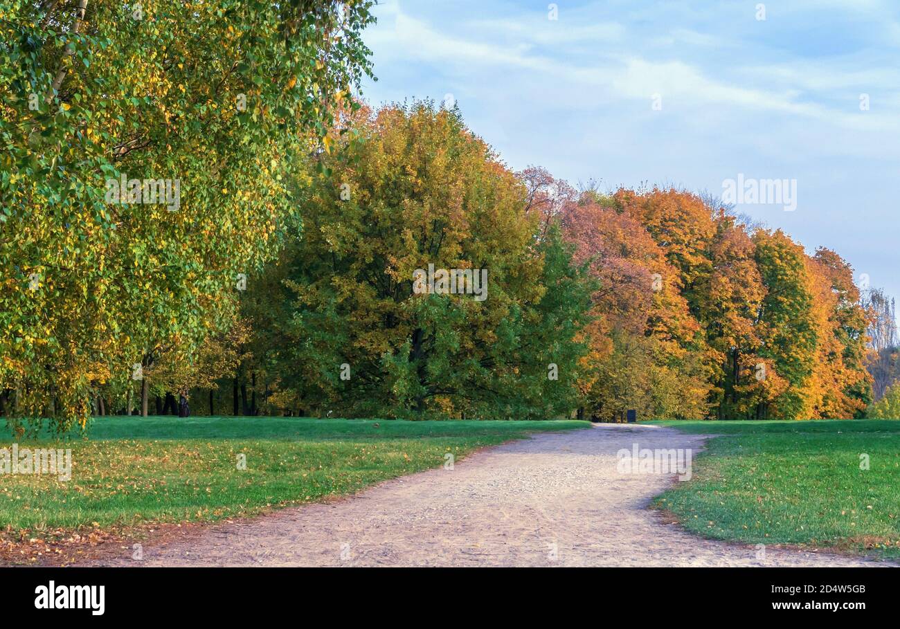 Walking path in the autumn park. Picturesque autumn landscape Stock ...