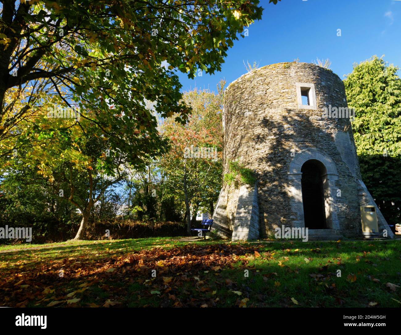 Remains of windmill tower in the grounds of Fowey Hall, Cornwall Stock ...