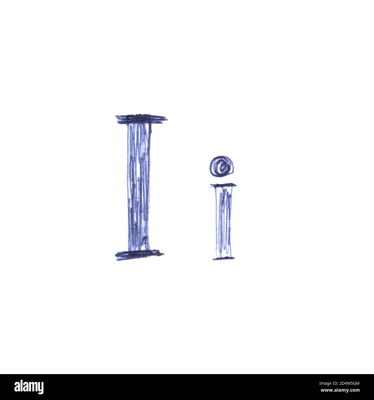 Ii - letter of the alphabet drawn by hand with a blue ballpoint pen. A ...
