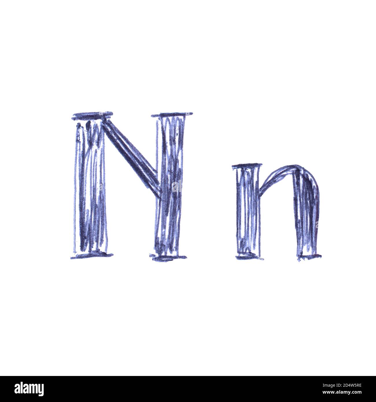 Nn - letter of the alphabet drawn by hand with a blue ballpoint pen. A ...