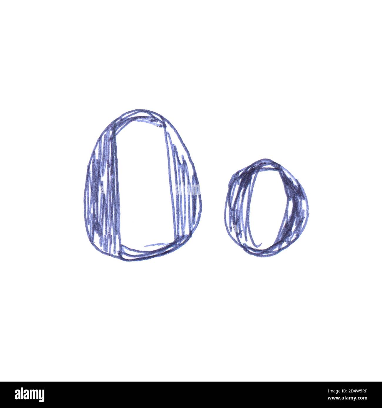 Oo - letter of the alphabet drawn by hand with a blue ballpoint pen. A ...
