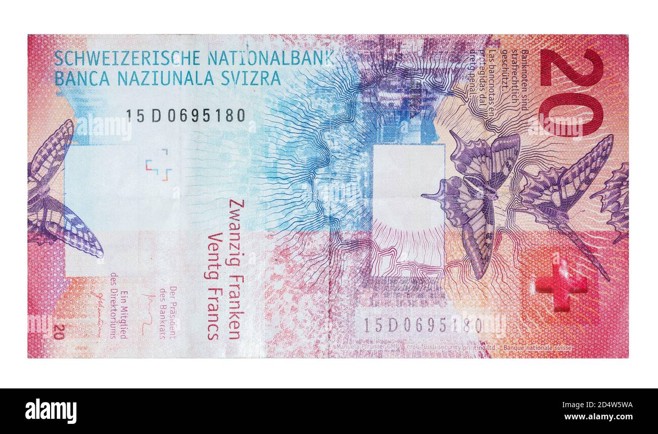 backside of 20 Switzerland francs note Stock Photo - Alamy
