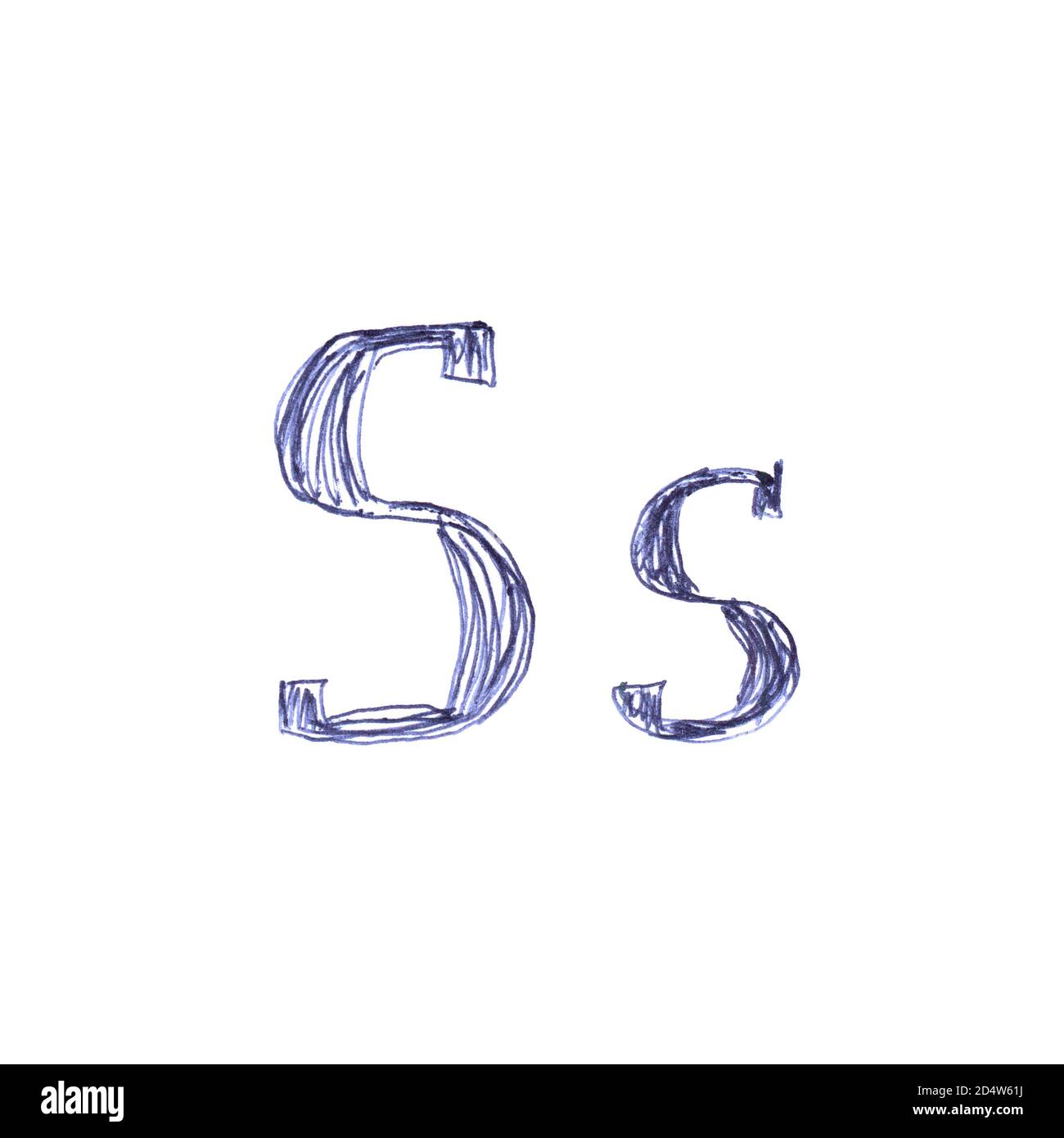 Ss - letter of the alphabet drawn by hand with a blue ballpoint pen. A ...