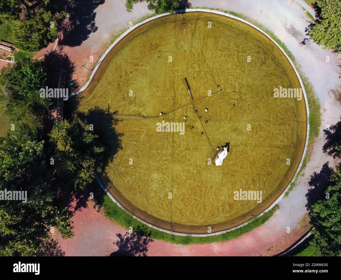 Aerial view of Kalamata train park lake, one of the largest in Greece ...