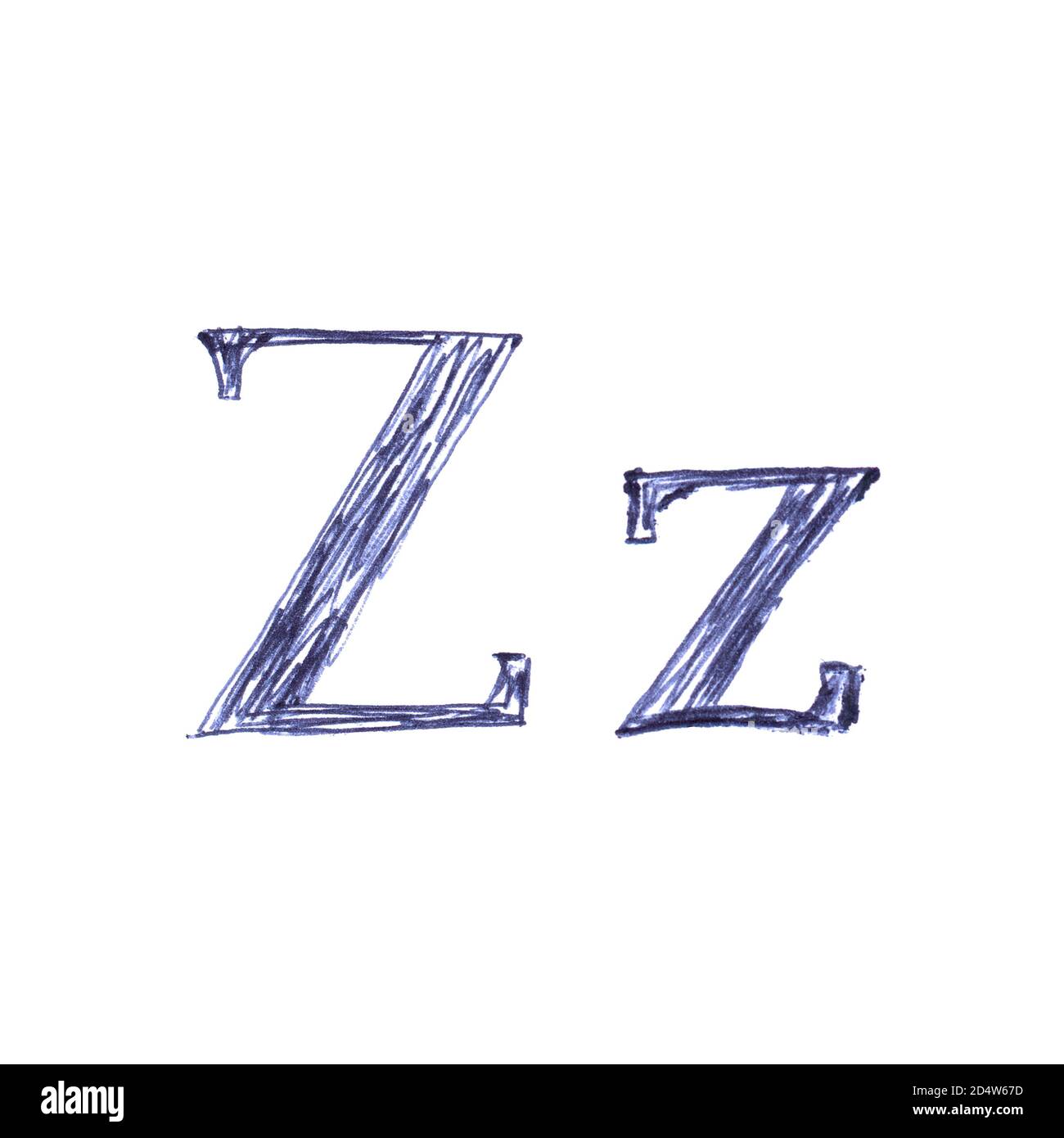 Zz - letter of the alphabet drawn by hand with a blue ballpoint pen. A ...