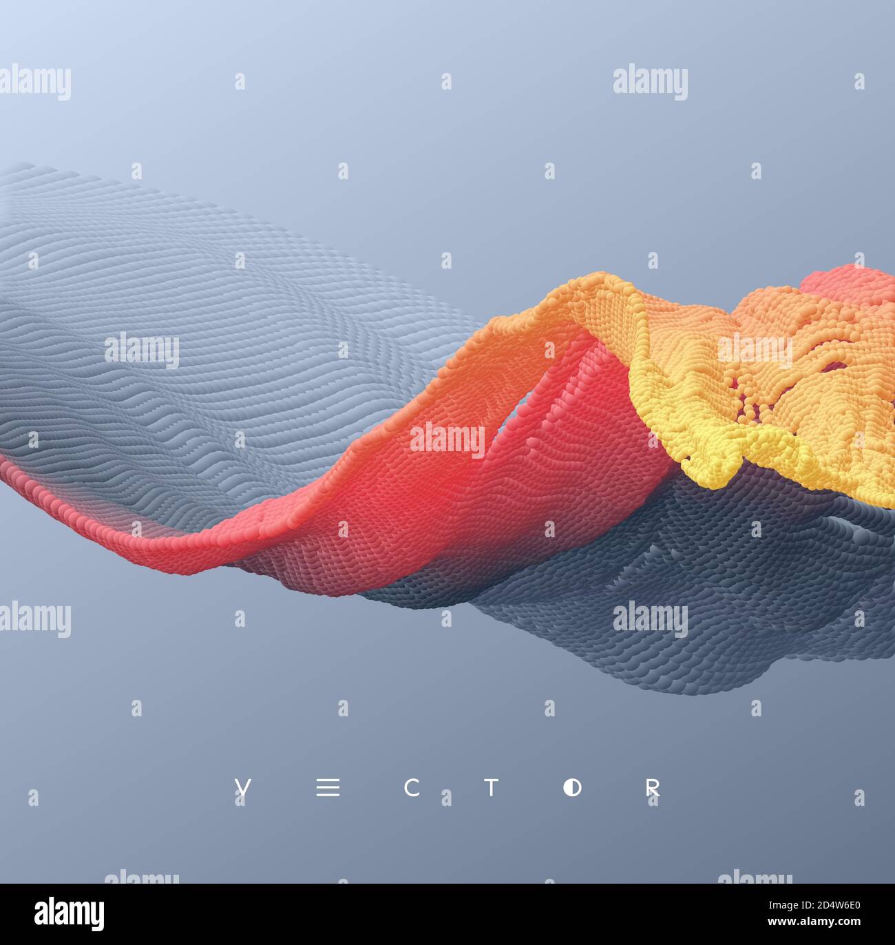3D wavy background. Array with dynamic emitted particles. A wave formed from many spheres ...