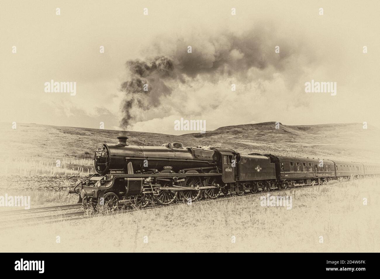 The image is of the LMS Class 6P, 4-6-0, 45562 Alberta steam train near ...