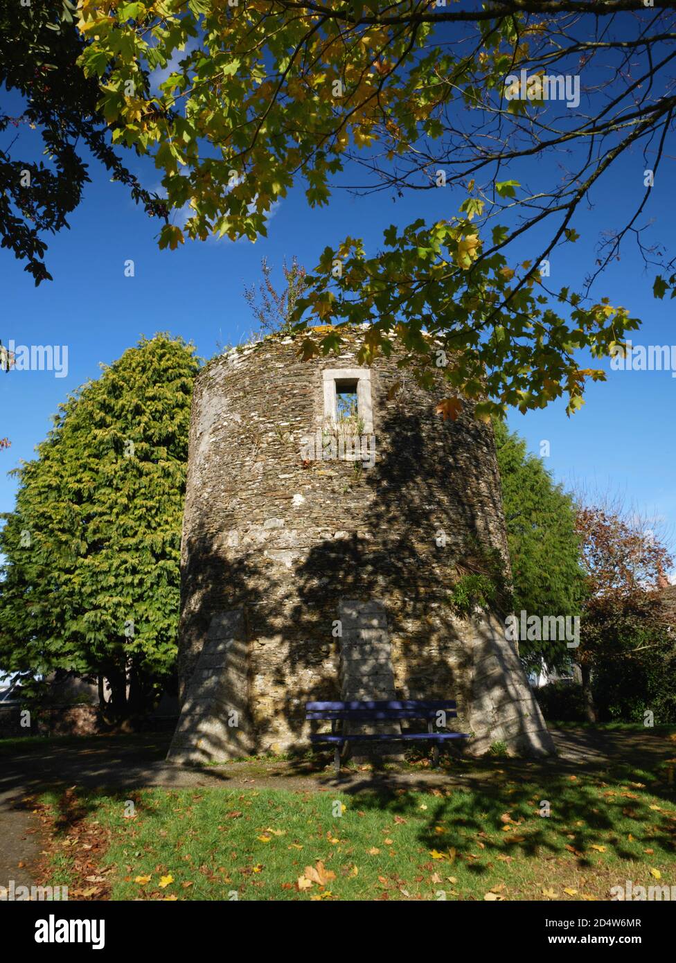 Remains of windmill tower in the grounds of Fowey Hall, Cornwall Stock ...
