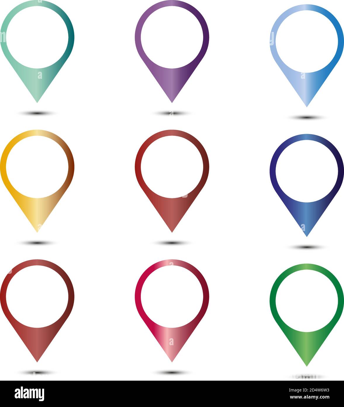 mapping pins icon web buttons. Colored satined round shapes with shadow on white Stock Vector ...