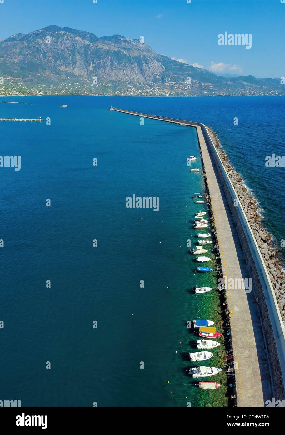Aerial view of Kalamata marina with fishing boats in line Stock Photo ...