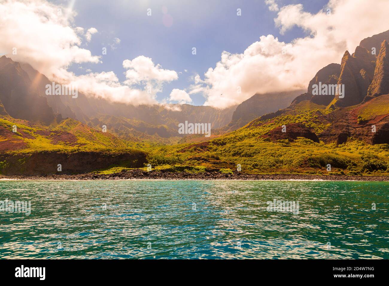 Beautiful view of spectacular Na Pali coast cliffs on Kauai island ...