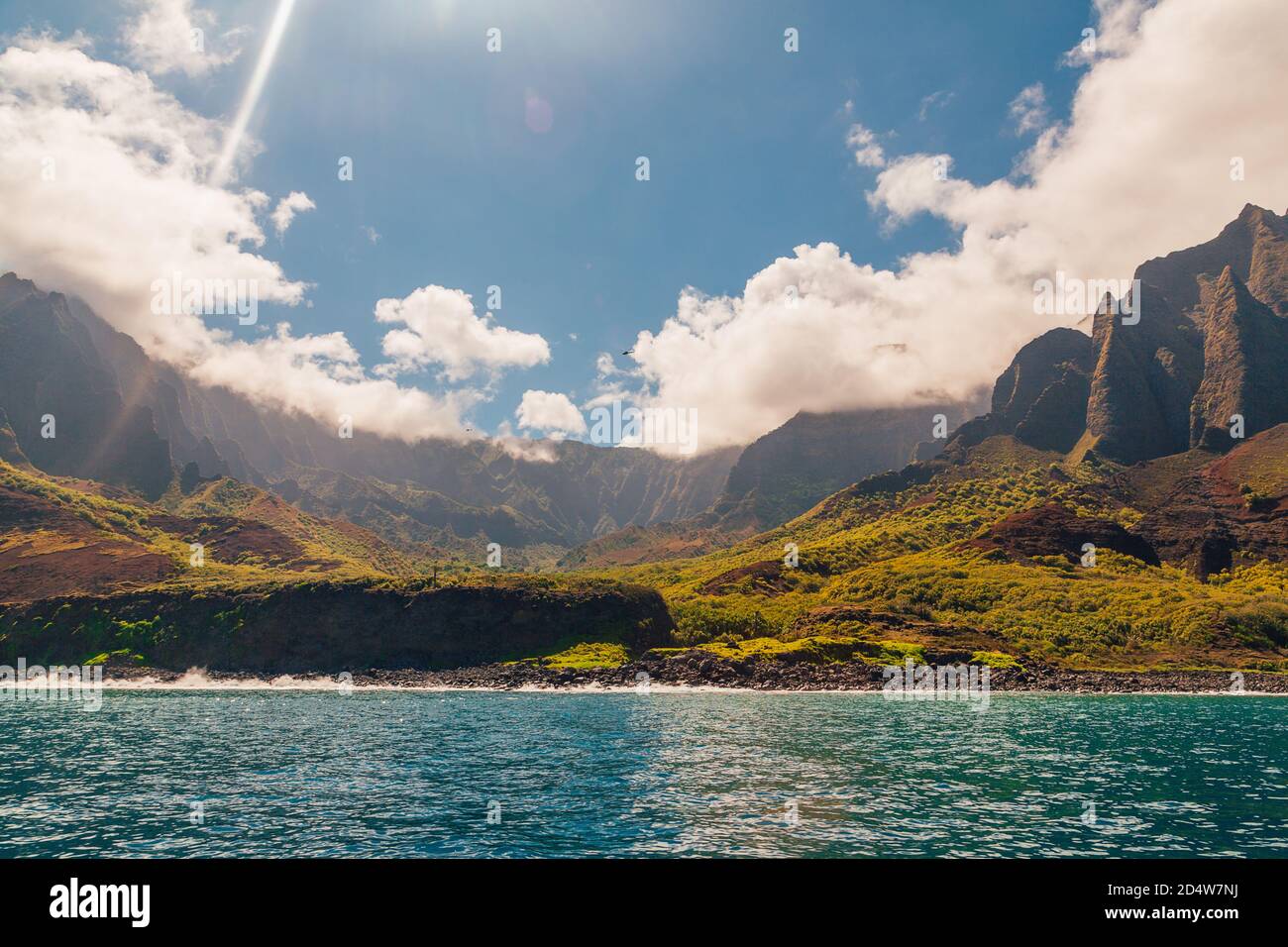 Beautiful view of spectacular Na Pali coast cliffs on Kauai island ...