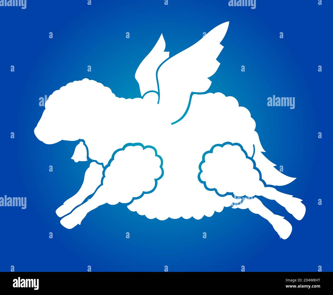 Beautiful white flying sheep silhouette on blue background Stock Vector ...