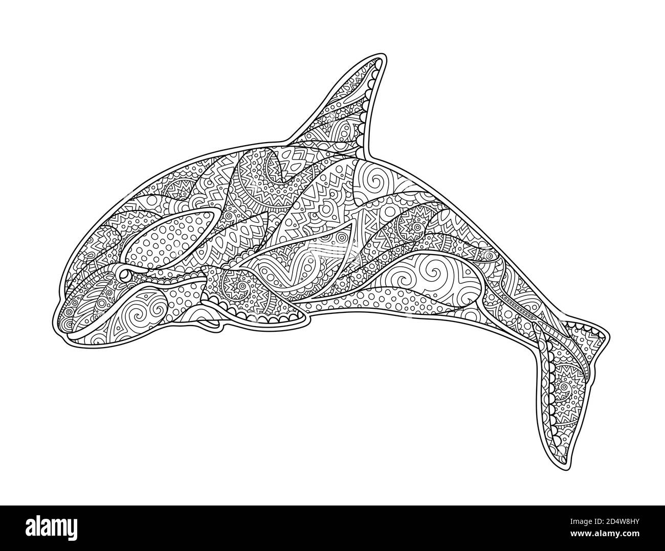Beautiful coloring book illustration with decorative orca on white ...