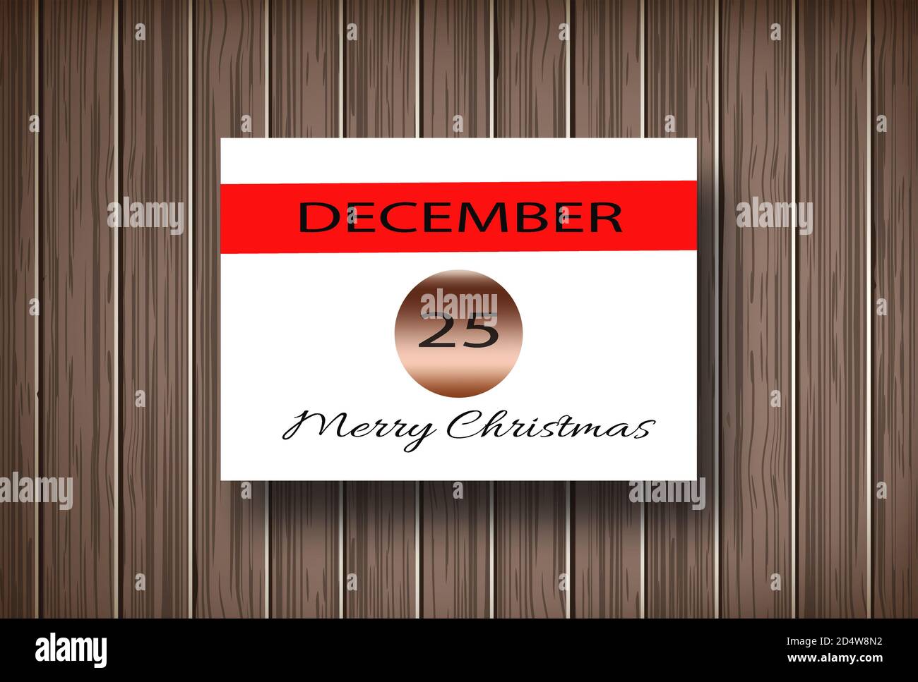 Calendar, December 25th, Merry Christmas, on a wooden background ...