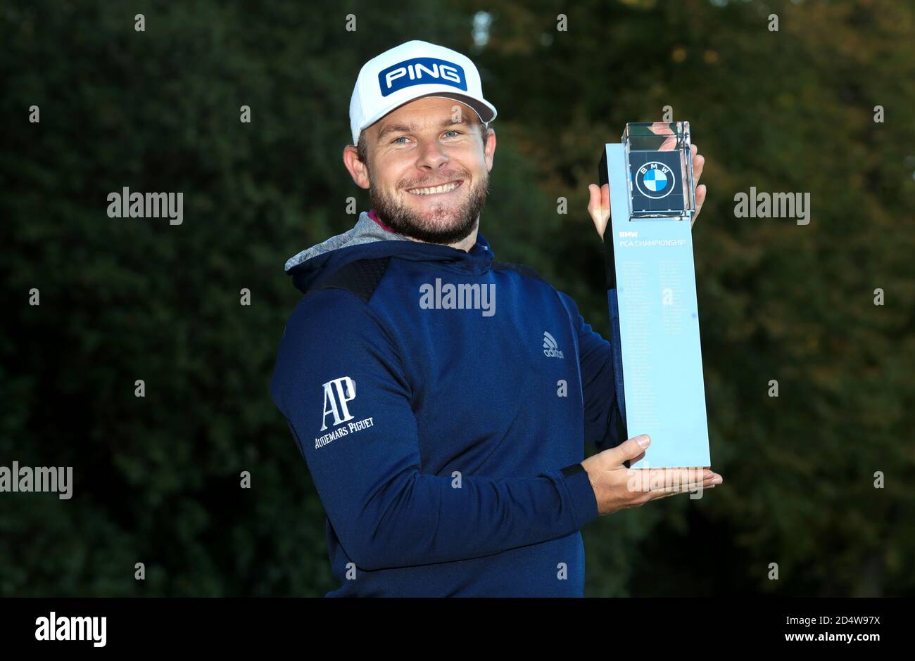 England's Tyrrell Hatton poses with the trophy after winning on the ...