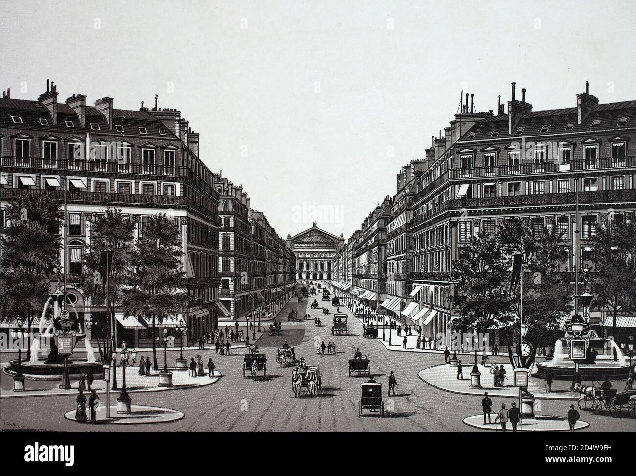 Road leading to the opera, Paris, France, historic copper-plate etching ...