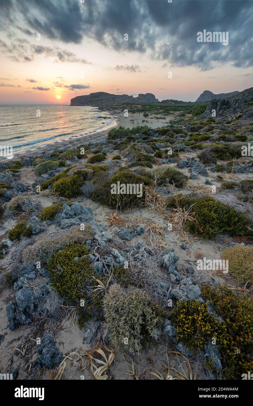 Sunset view near Falasarna beach on Crete island, Greece Stock Photo ...