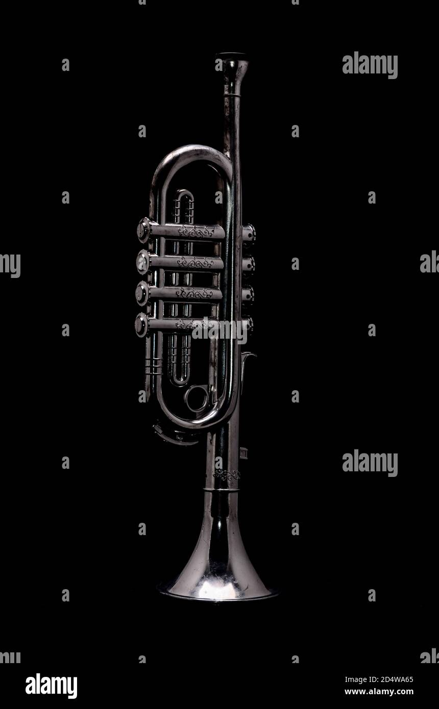 Silver Vintage Toy Trumpet Stock Photo - Alamy