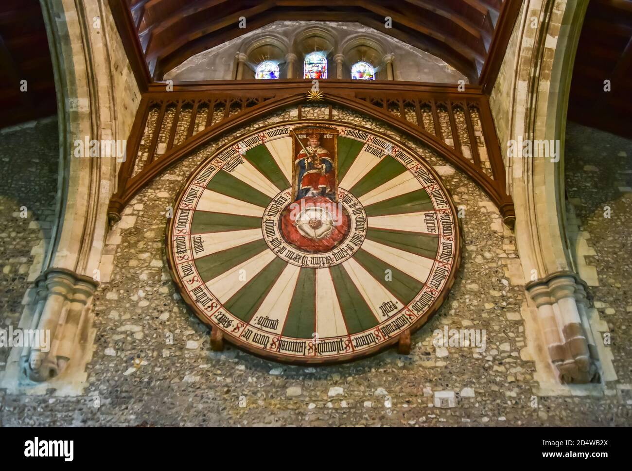 The "Round Table" hanging on the wall in the Great Hall of Winchester ...