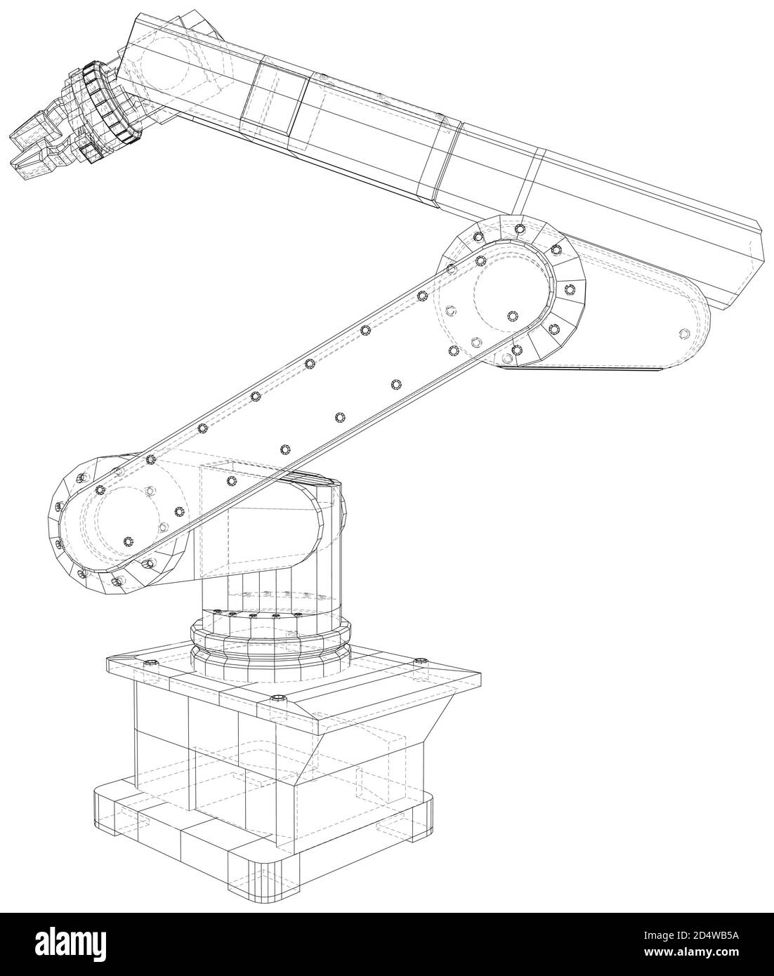 Robot arm, industrial machinery. Technical illustration wire-frame ...