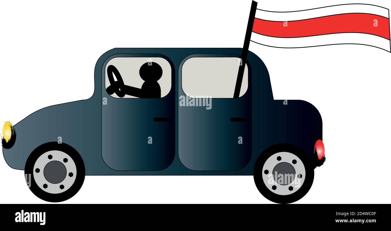 Blue car with a white-red-white flag, vector illustration Stock Vector ...