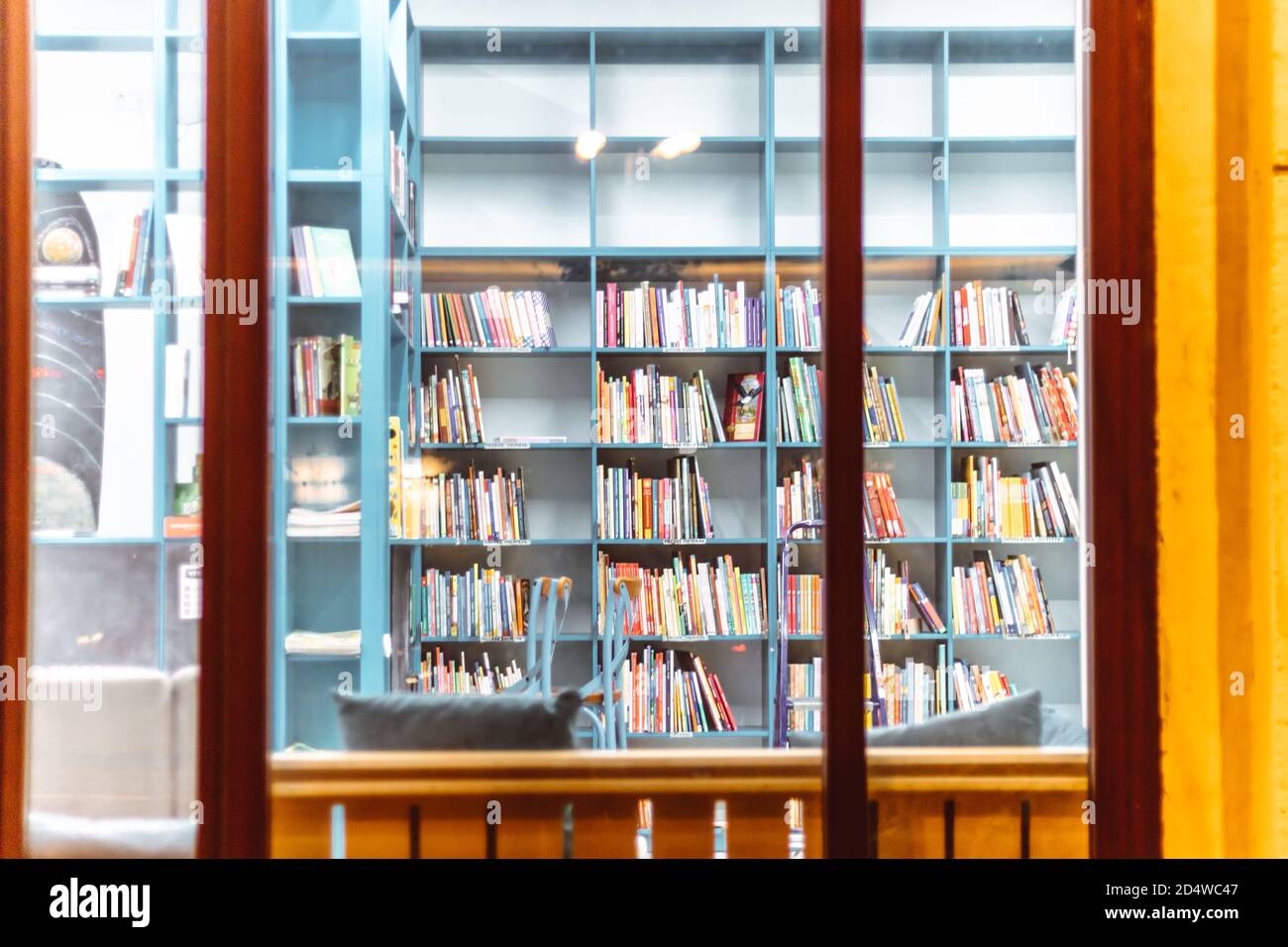 bookcase racks in the public night library interior knowledge ...