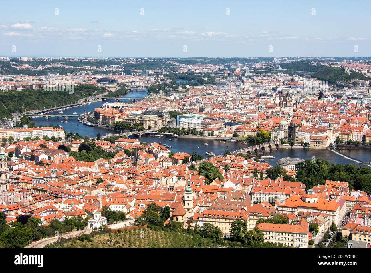 Prague panorama charles bridge river from mountain skyview Stock Photo ...