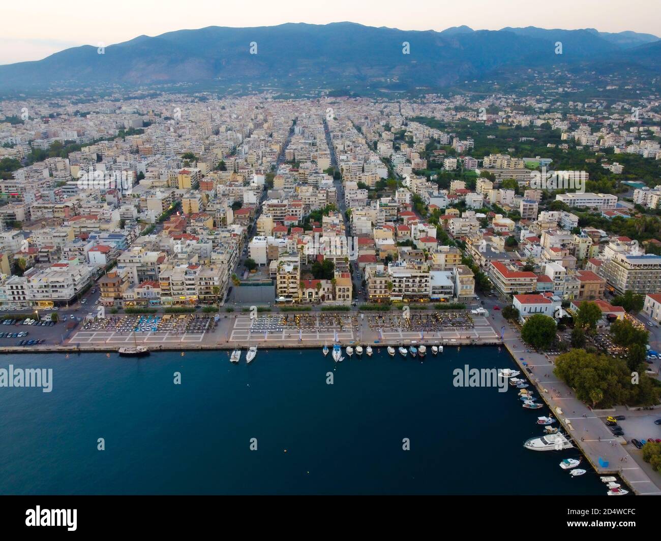 Aerial view of Kalamata marina with fishing boats in line Stock Photo ...