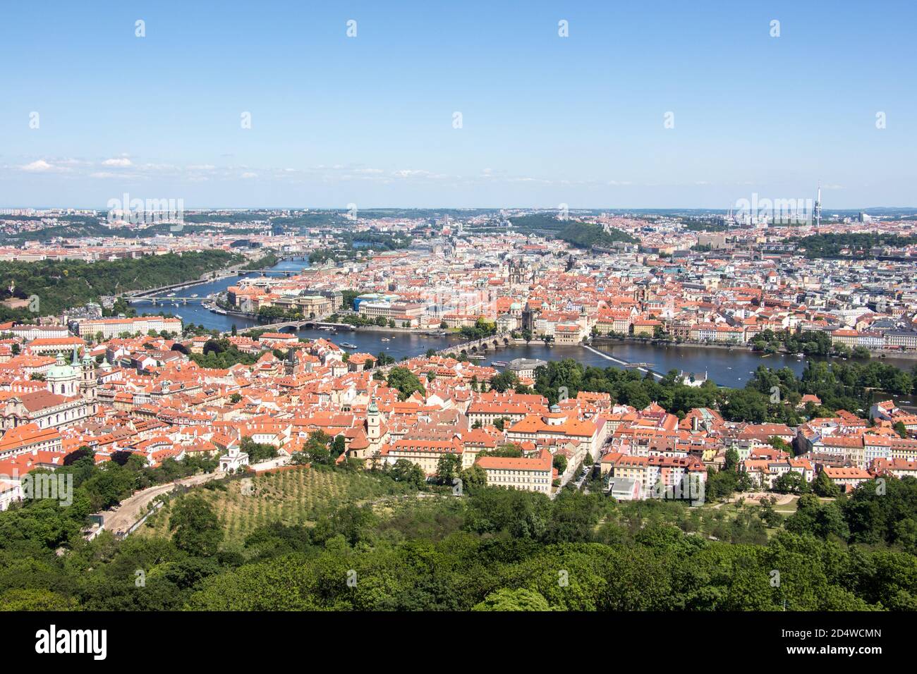 Prague panorama charles bridge river from mountain skyview Stock Photo ...