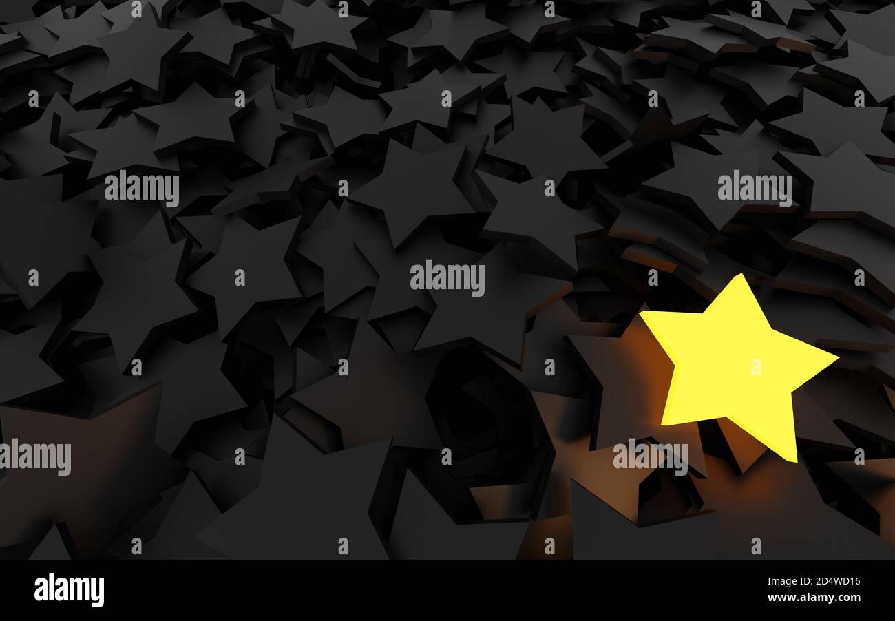 Background Black stars 3d, one of them glows yellow, 3D rendering Stock ...