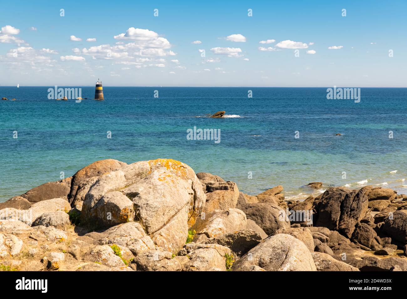 Yeu island in France, beautiful landscape, beach with a lighthouse in ...