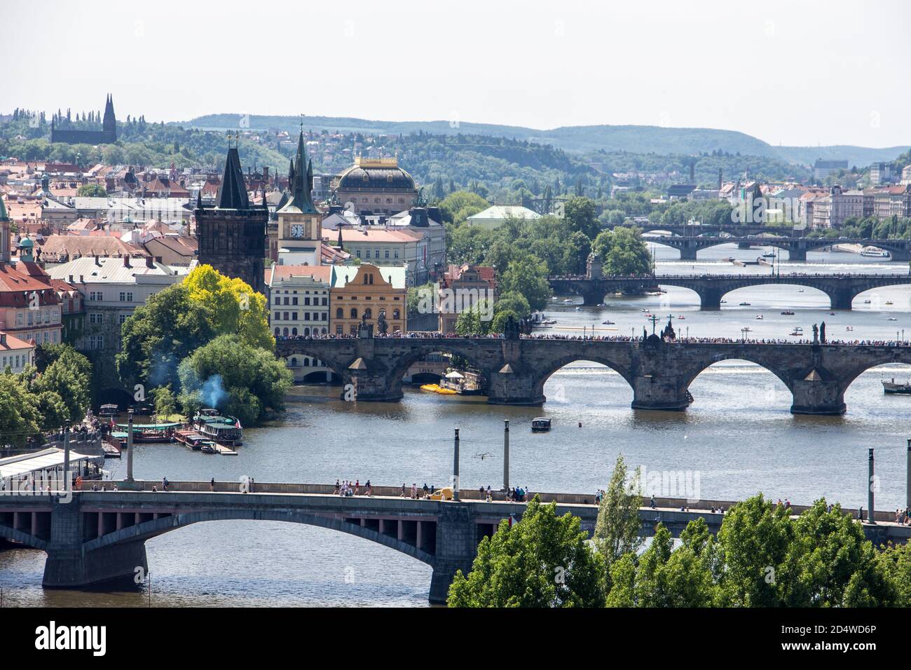 Prague panorama charles bridge river from mountain skyview Stock Photo ...