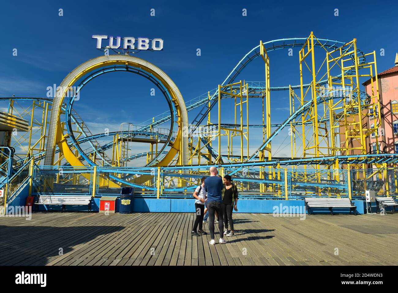 Brighton palace pier roller coaster with the sky in the hi-res stock ...