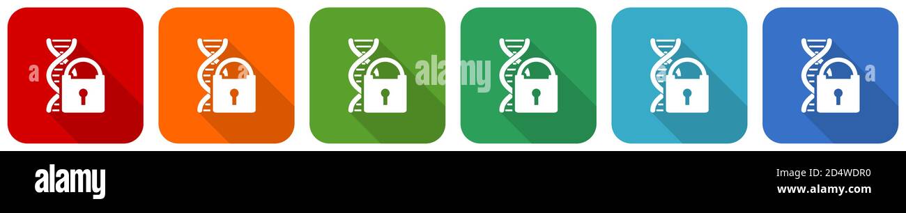 Dna code information security icon set, flat design vector illustration ...