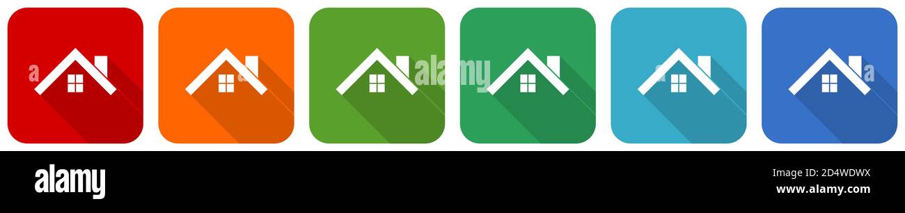 House, roof and window icon set, flat design vector illustration in 6 ...