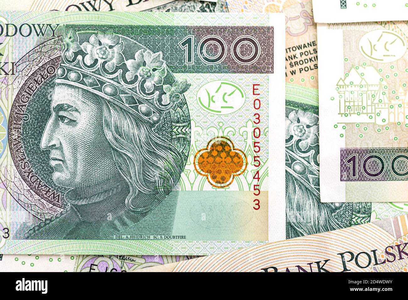 Macro photo of the front side of the Polish 100 zloty banknote, close ...