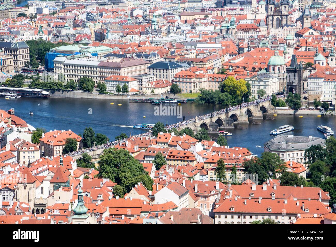 Prague panorama charles bridge river from mountain skyview Stock Photo ...