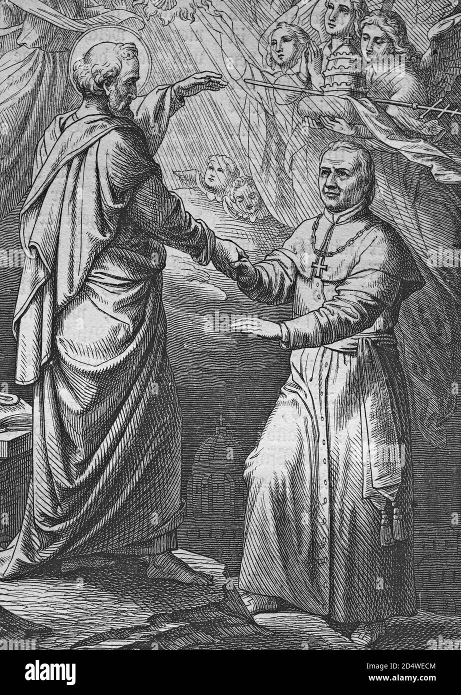 The pope as successor of St. Peter, historic bible steel engraving from ...