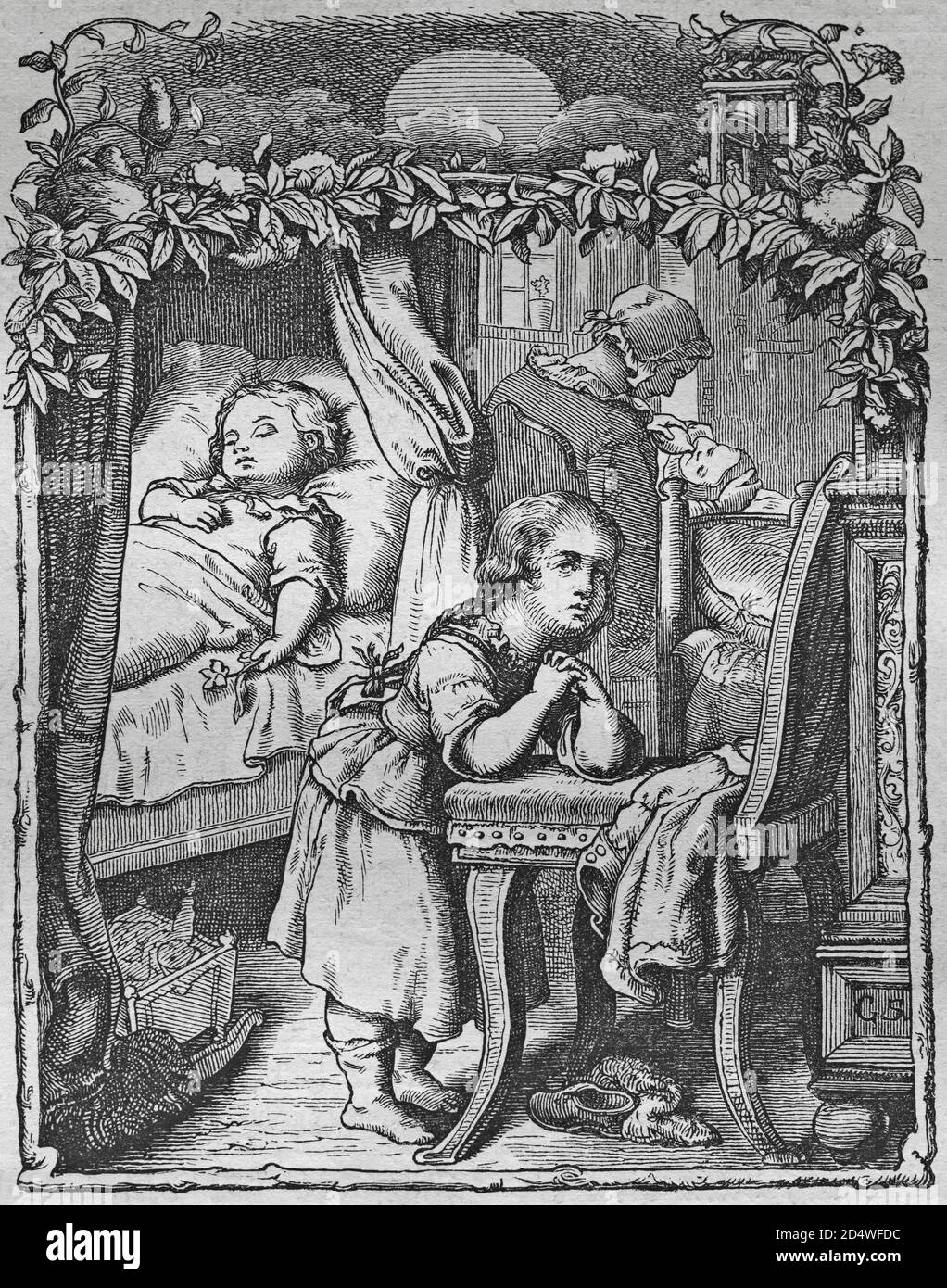 Start with God, historic bible steel engraving from 1860 Stock Photo ...