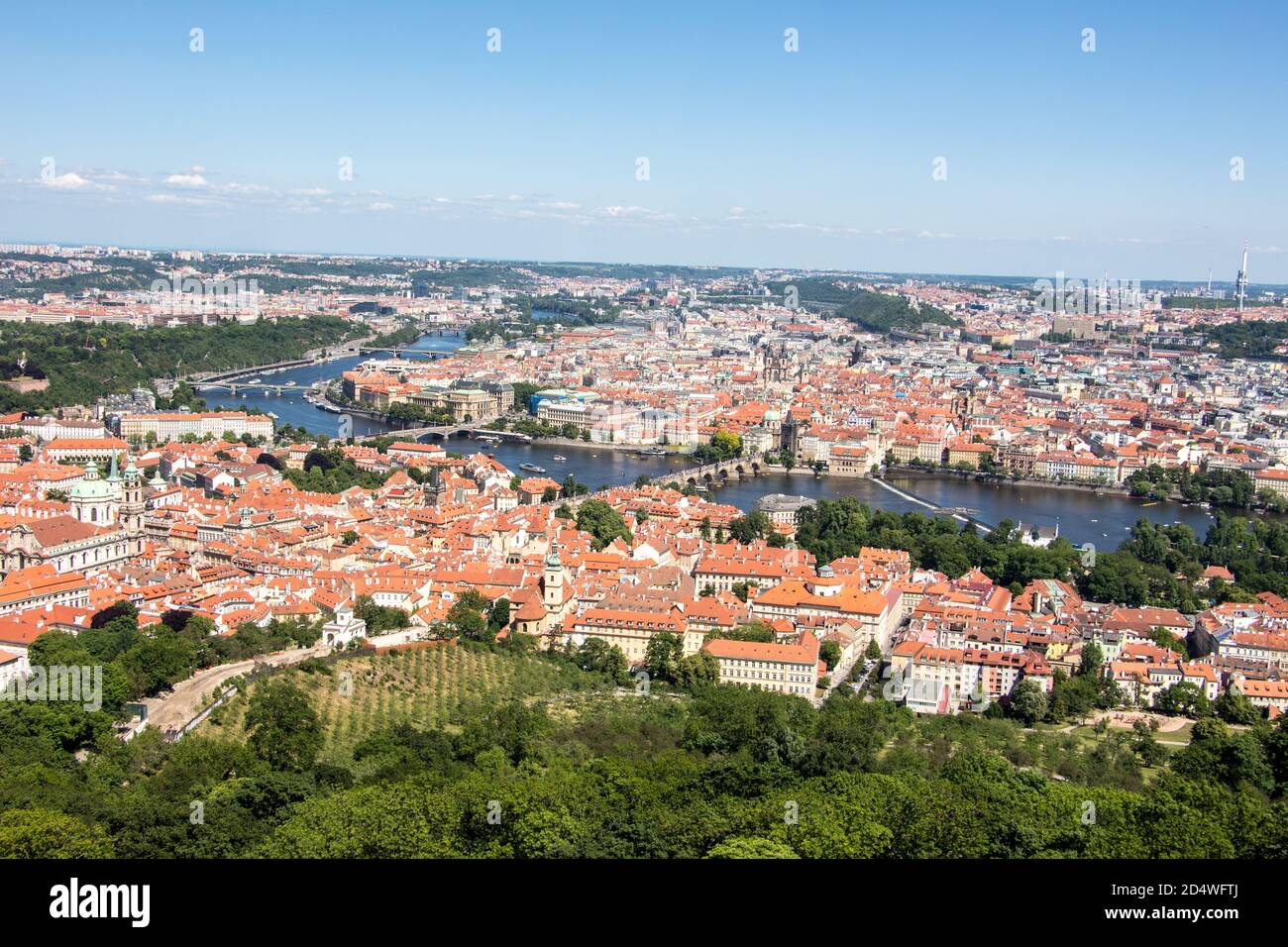 Prague panorama charles bridge river from mountain skyview Stock Photo ...