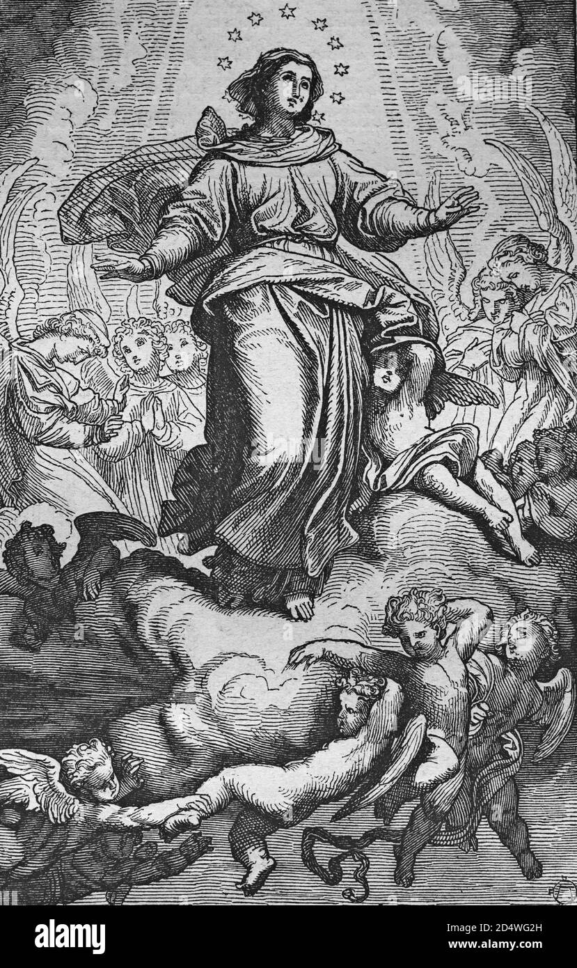 Assumption, historic bible steel engraving from 1860 Stock Photo - Alamy