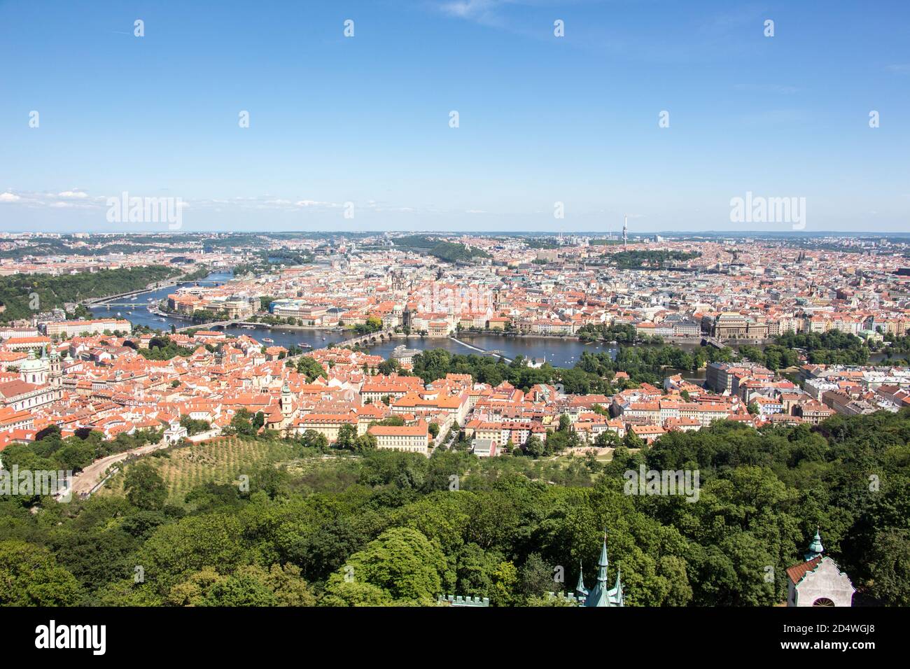 Prague panorama charles bridge river from mountain skyview Stock Photo ...