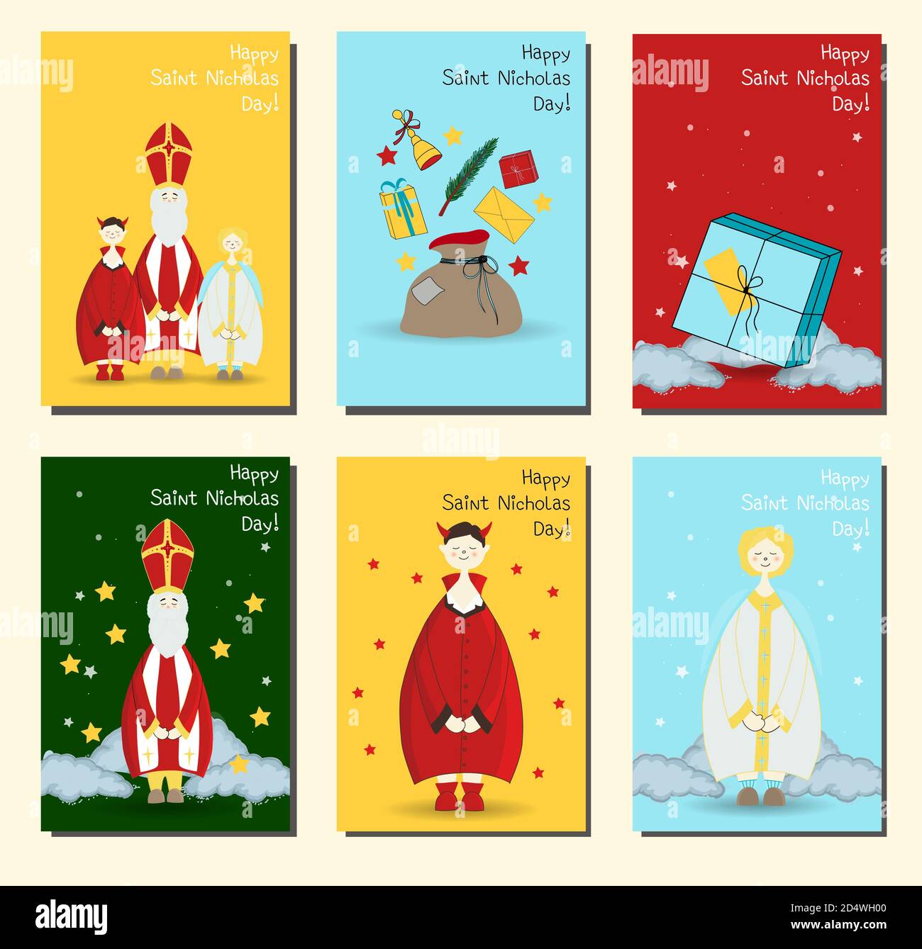 Saint Nicholas, Christian holiday. Set of posters or banners. postcards ...