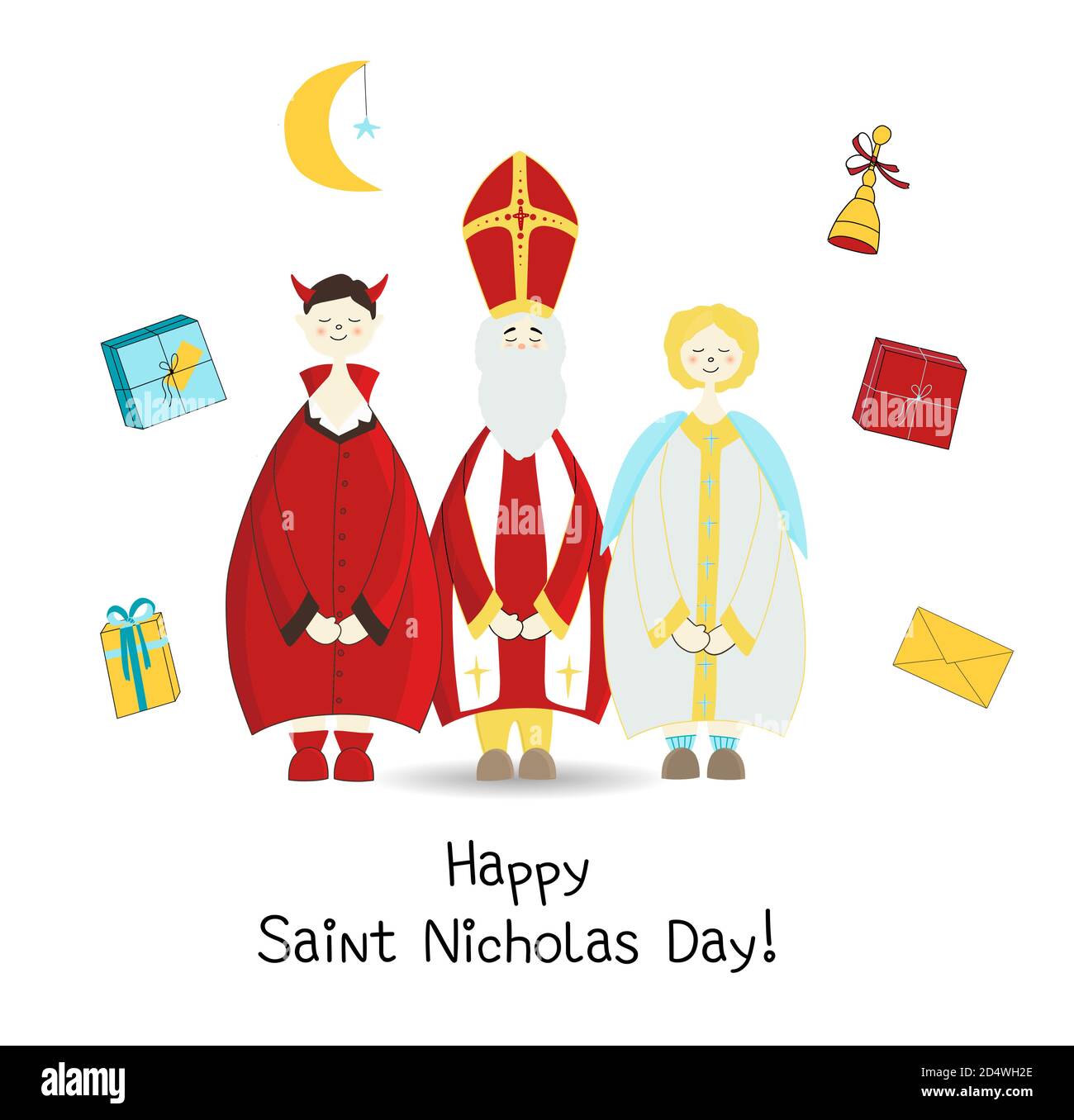 Krampus, Saint Nicholas and the Angel. Christian holiday Saint Nicholas ...