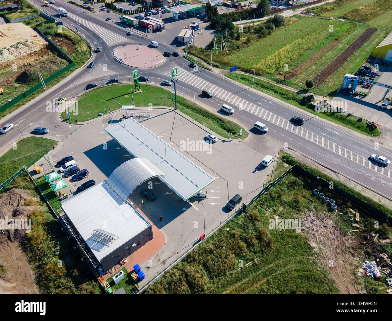 aerial view of gas station Stock Photo - Alamy
